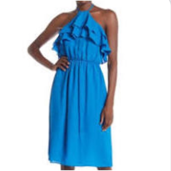 Everly | Dresses | Everly Blue Halter Ruffle Midi Dress | Poshmark